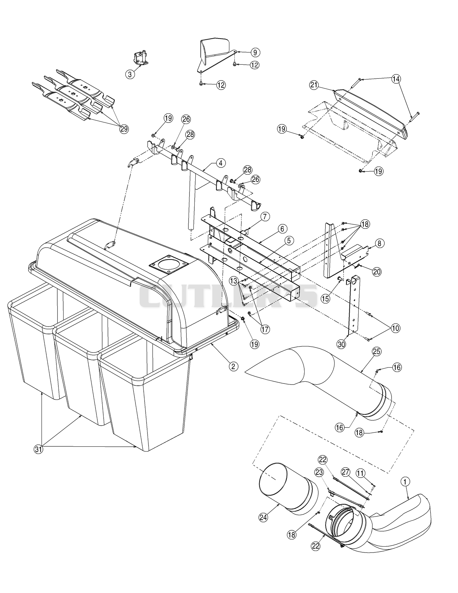 White Outdoor 590-304-000 Triple Bagger Attachment Parts Diagram