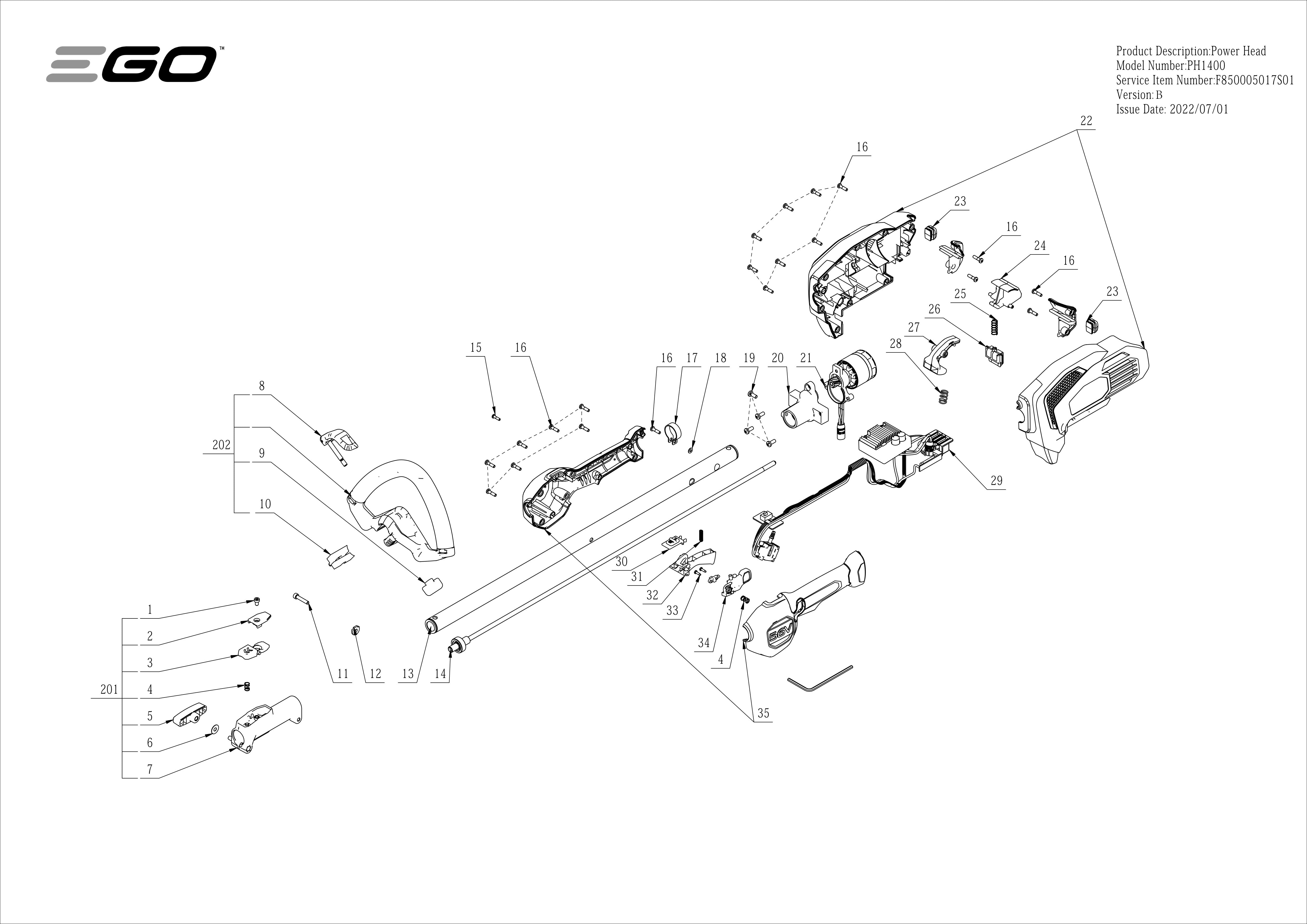 EGO Pole Saw Parts Diagrams